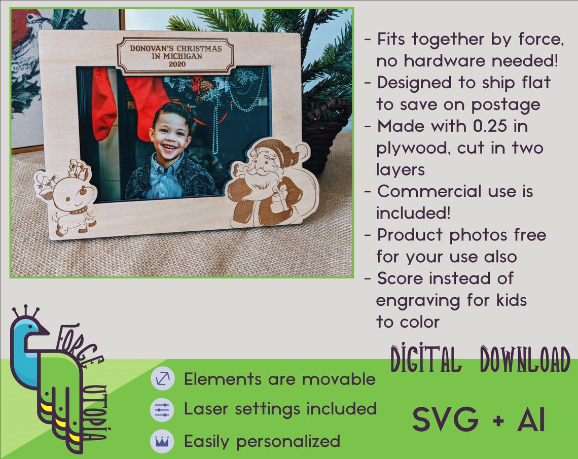 Christmas Santa Picture Frame SVG Glowforge Laser Cut File - Etsy