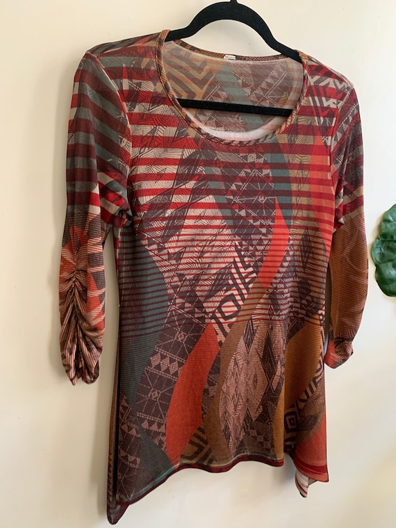 Vintage 2000s Stretchy Tribal Pattern Blouse medium l… - Gem