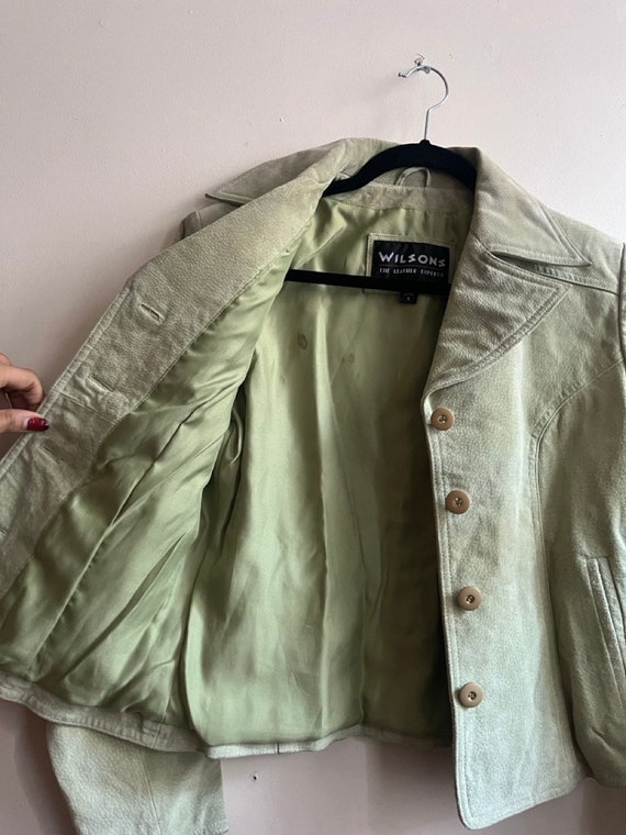 Y2K Mint Green Leather Jacket Wilson's Small - Gem