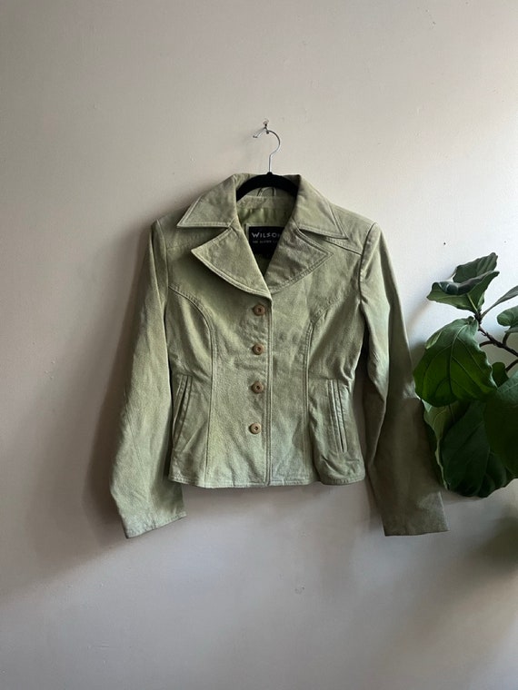 Y2K Mint Green Leather Jacket Wilson's Small - Gem