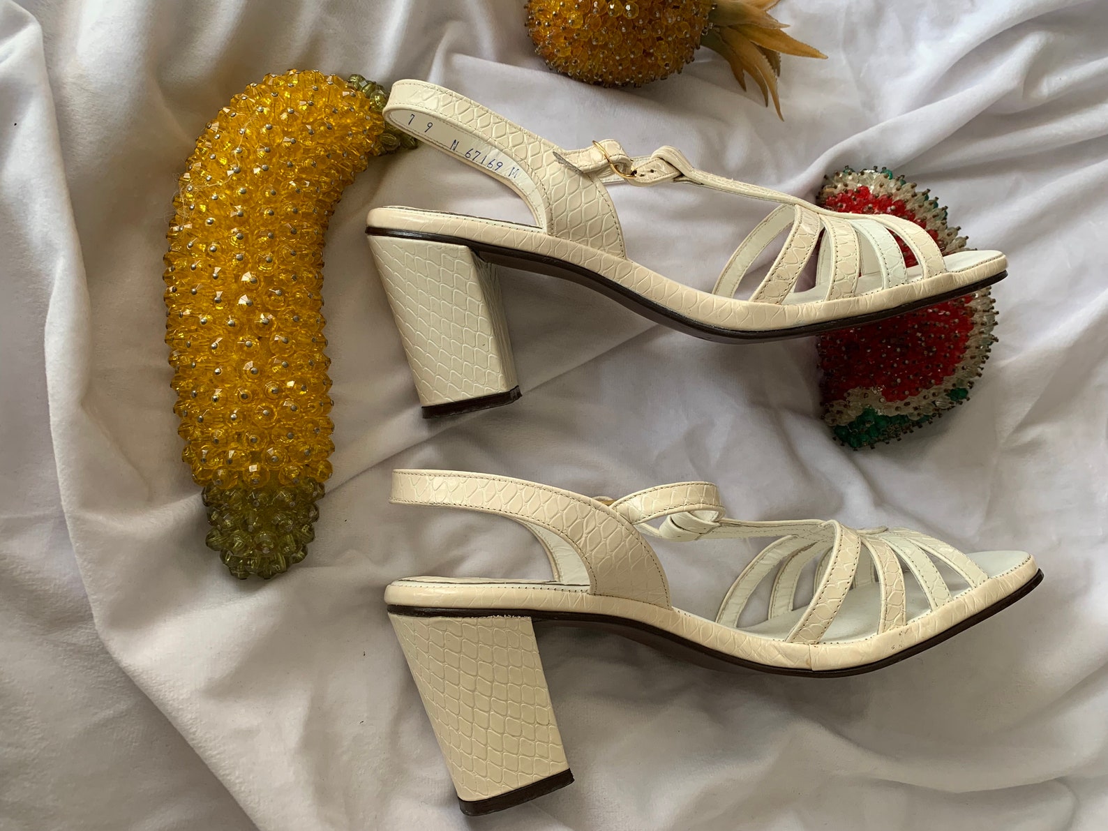 Vintage 1980s White Snakeskin Slingback Joyce California 7 - Etsy