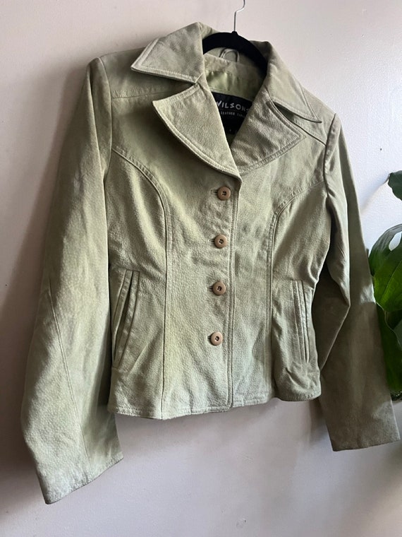 Y2K Mint Green Leather Jacket Wilson's Small - Gem