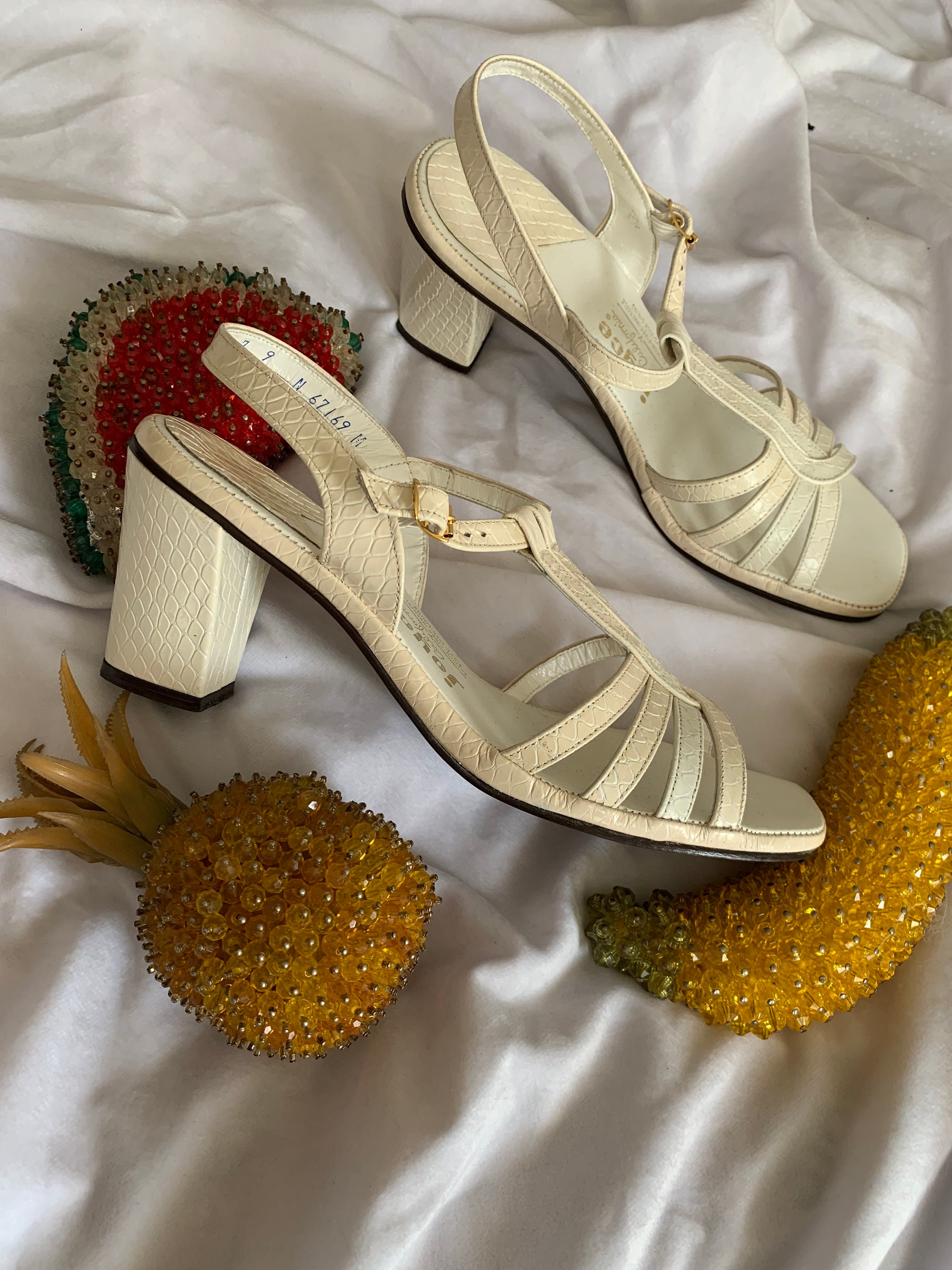 Vintage 1980s White Snakeskin Slingback Joyce California 7 - Etsy