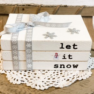 Snow Wooden Books,let It Snow Mini Book Stack, Snowman Books,farmhouse ...