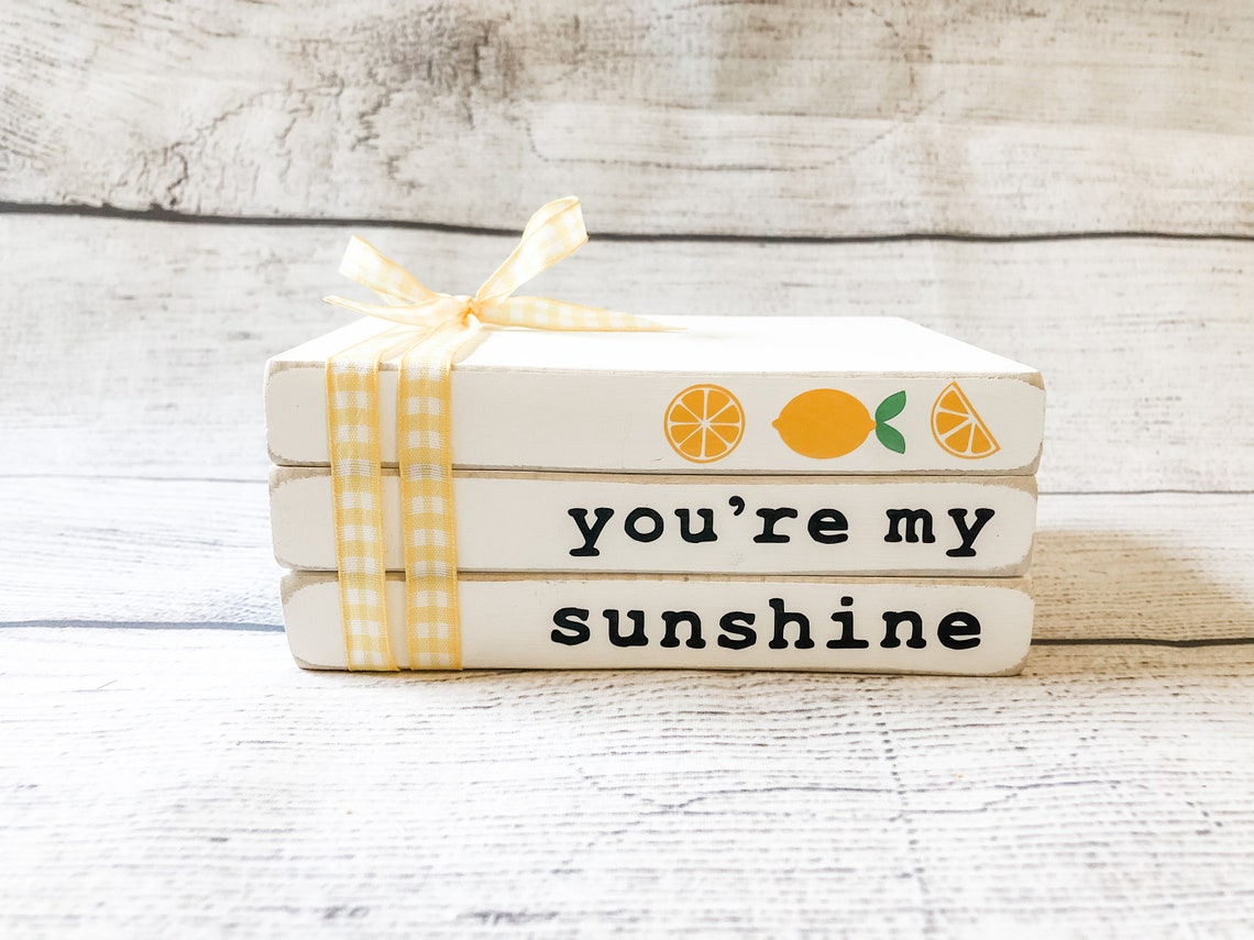 Lemon Book Stack Wooden Book Bundle You're my Sunshine | Etsy