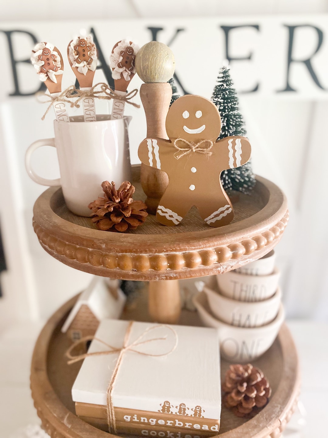 Neutral Gingerbread Decor, Gingerbread Tiered Tray Decor, Gingerbread ...