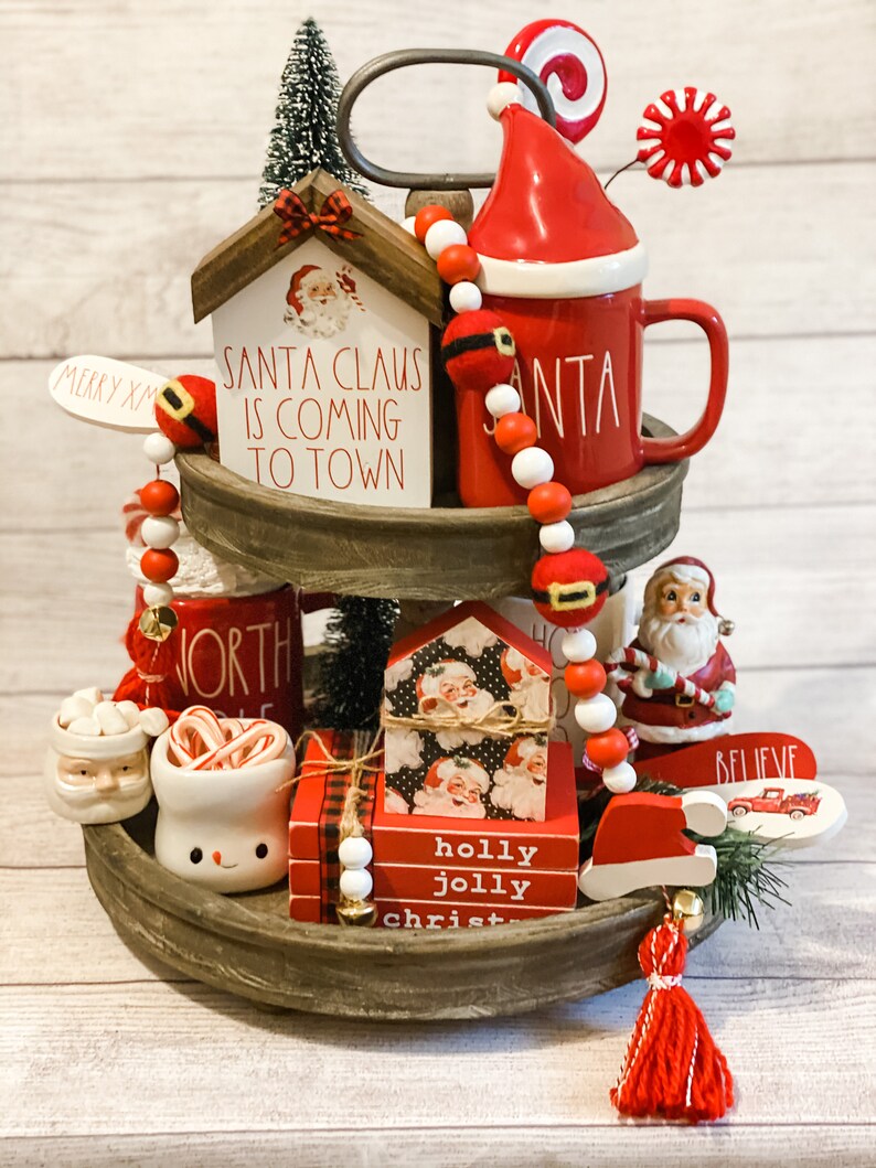 Santa Wooden Books Mini Book Stack Christmas Wooden - Etsy