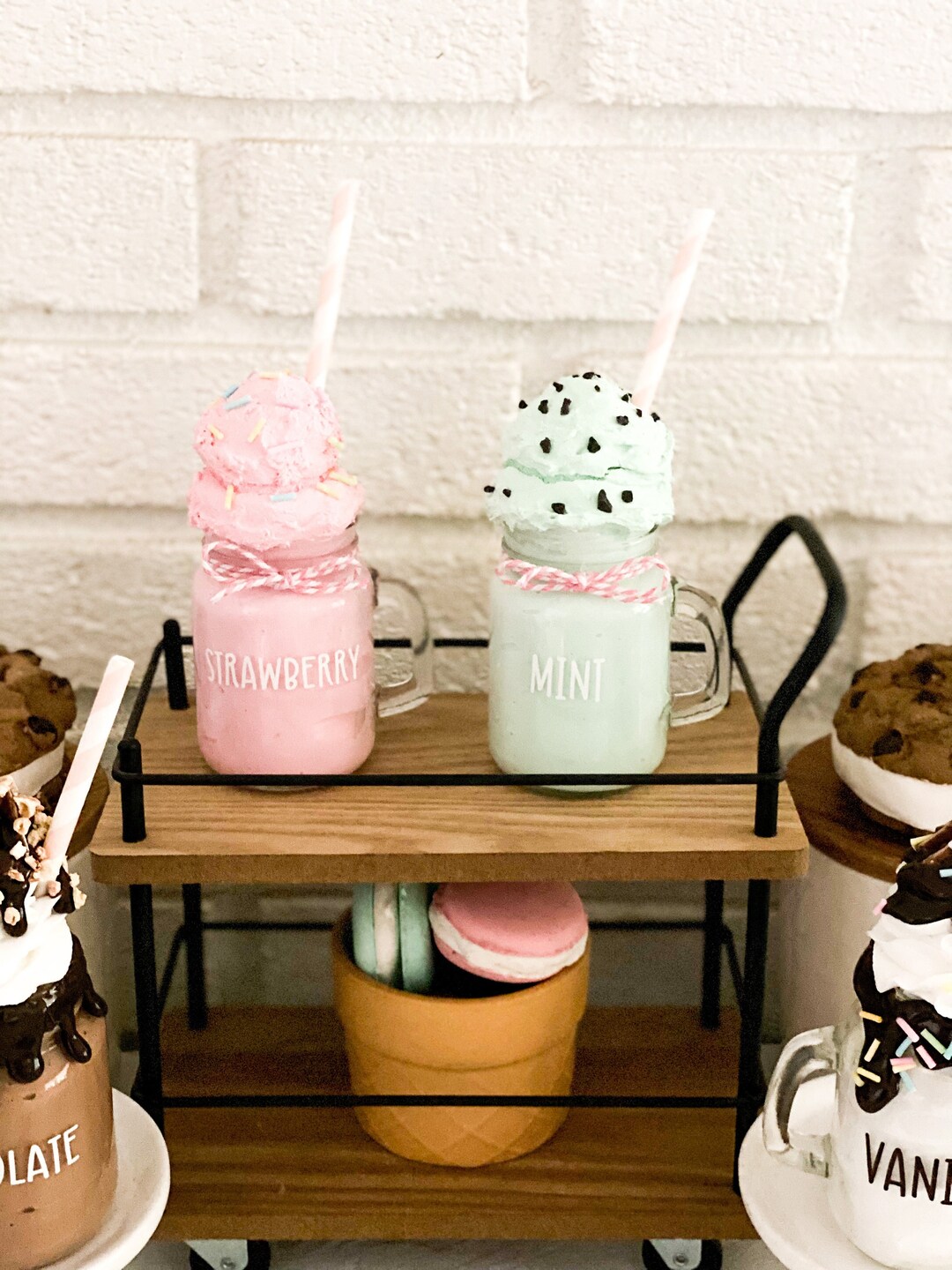 Faux Milkshake Mint Shake Ice Cream Tiered Tray Decor Fake Sweets Photo ...