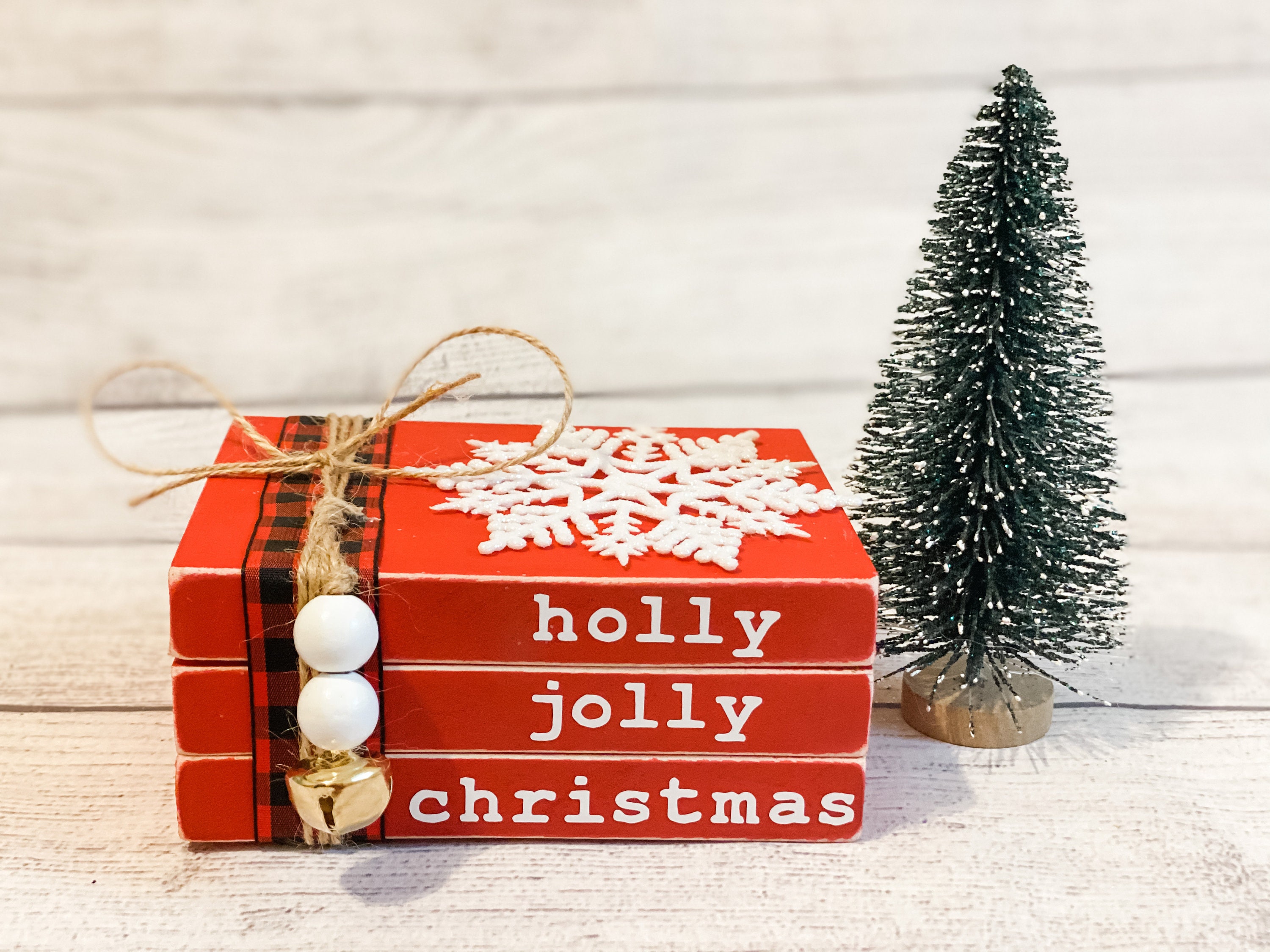 Santa Wooden Books Mini Book stack Christmas Wooden | Etsy