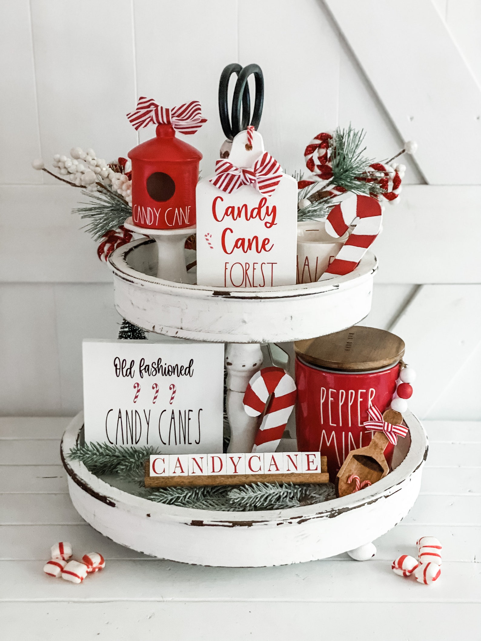 Candy Cane Tiered Tray Decor Bundle Farmhouse Christmas - Etsy