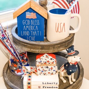 Americana, 4th of July, Book Stack, Wooden Book Bundle, Liberty Freedom ...