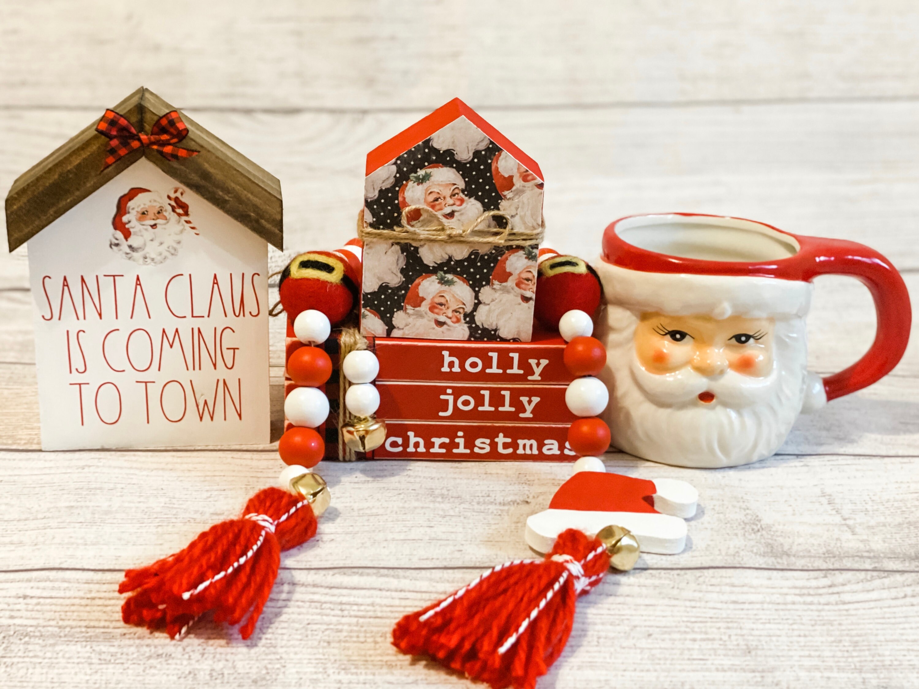 Santa Wooden Books Mini Book stack Christmas Wooden | Etsy