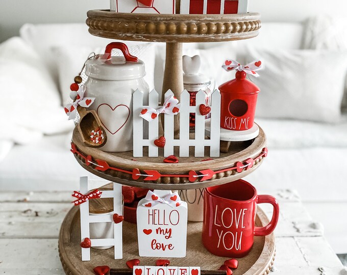 Red Valentine's Decor Bundle, Set of 4, Valentine's Tiered Tray Decor ...
