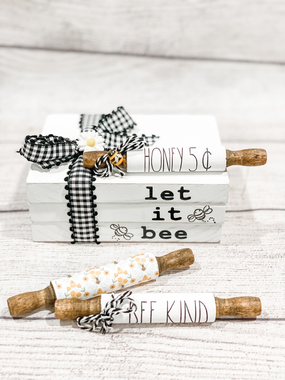 Bee Book Stack, Wooden Book Bundle, Bee Decor, Bee Mini Books Farmhouse ...