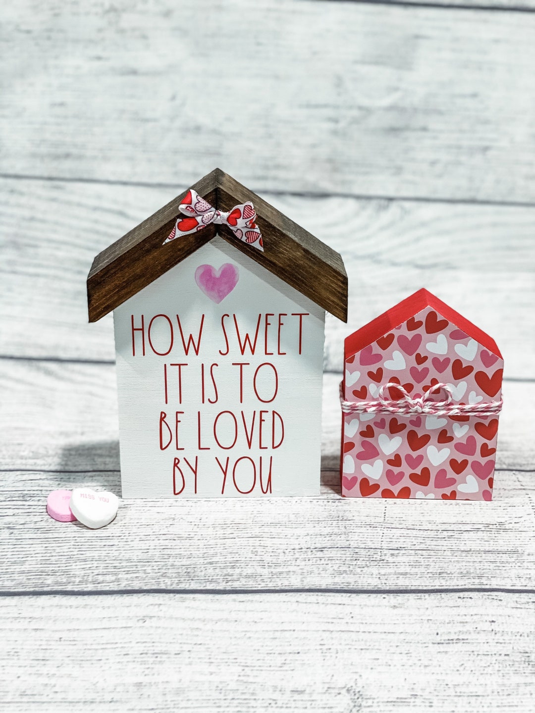 Valentines Day House,wood Houses, Set of 2, Mini Wood Houses, Small ...