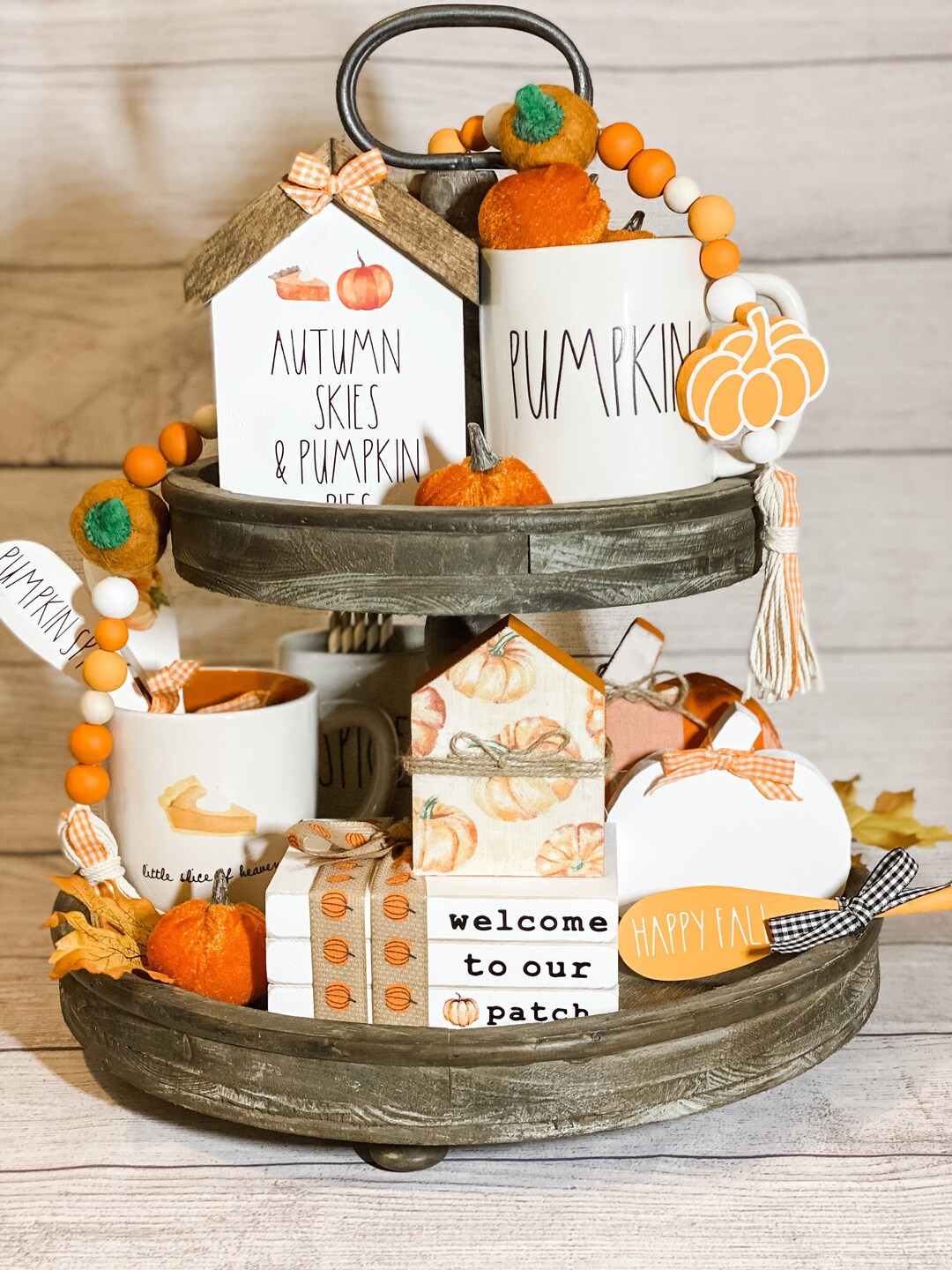 Fall Decor Bundle, for Tiered Tray, Pumpkin Garland, Mini Wood Books ...