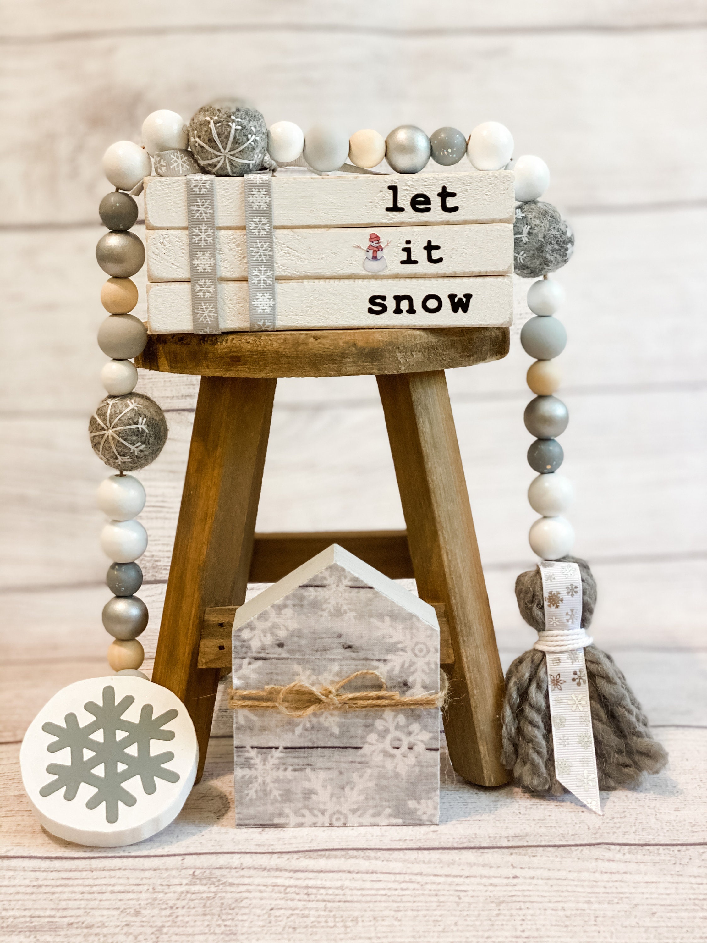 Snow Wooden BooksLet it Snow Mini Book stack Snowman | Etsy