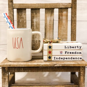 Americana, 4th of July, Book Stack, Wooden Book Bundle, Liberty Freedom ...