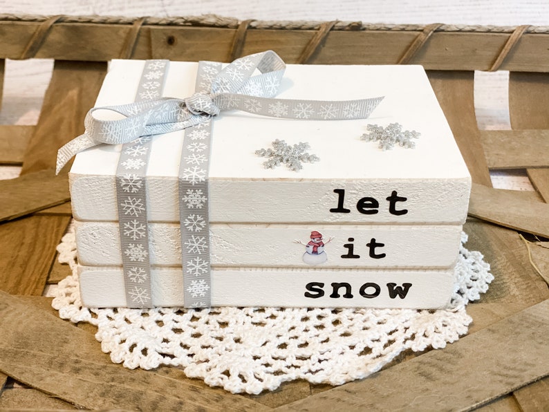 Snow Wooden Bookslet It Snow Mini Book Stack Snowman - Etsy