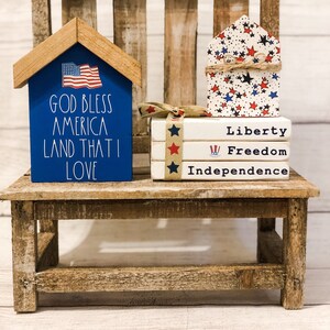 Americana, 4th of July, Book Stack, Wooden Book Bundle, Liberty Freedom ...