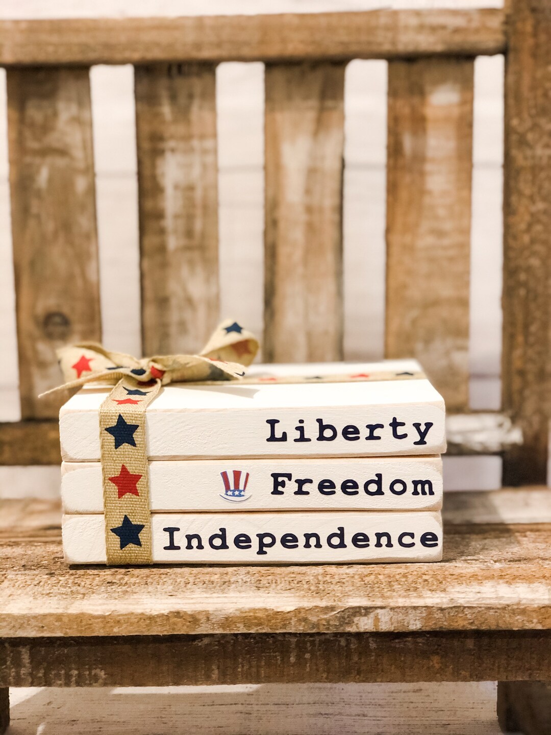 Americana, 4th of July, Book Stack, Wooden Book Bundle, Liberty Freedom ...