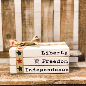 Americana, 4th of July, Book Stack, Wooden Book Bundle, Liberty Freedom ...