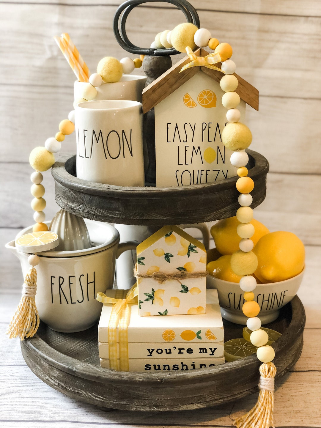 Lemon Decor Bundle, Set of 4, Lemon Tiered Tray, Lemon Garland, Lemon ...
