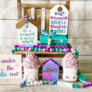 Mermaid Decor Bundle | Mermaid Tiered Tray Bundle| Mermaid Wood Decor ...