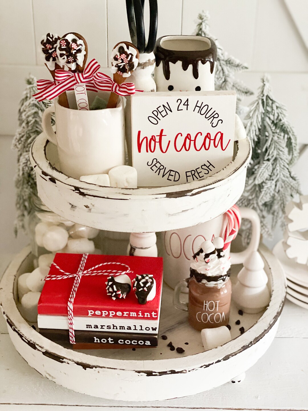 Hot Cocoa Tier Tray Set, Hot Cocoa Coffee Bar Decor, Christmas Tiered ...