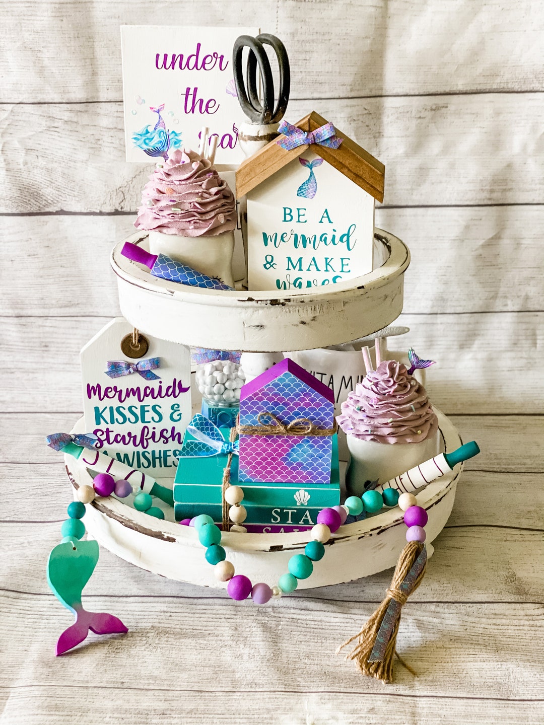 Mermaid Decor Bundle | Mermaid Tiered Tray Bundle| Mermaid Wood Decor ...