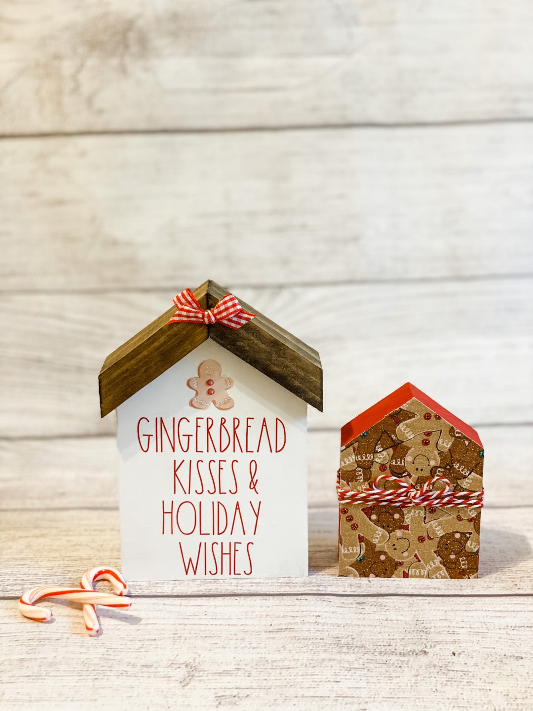 Gingerbread Wood Houses, Set of 2, Mini Wood Houses, Christmas Houses ...