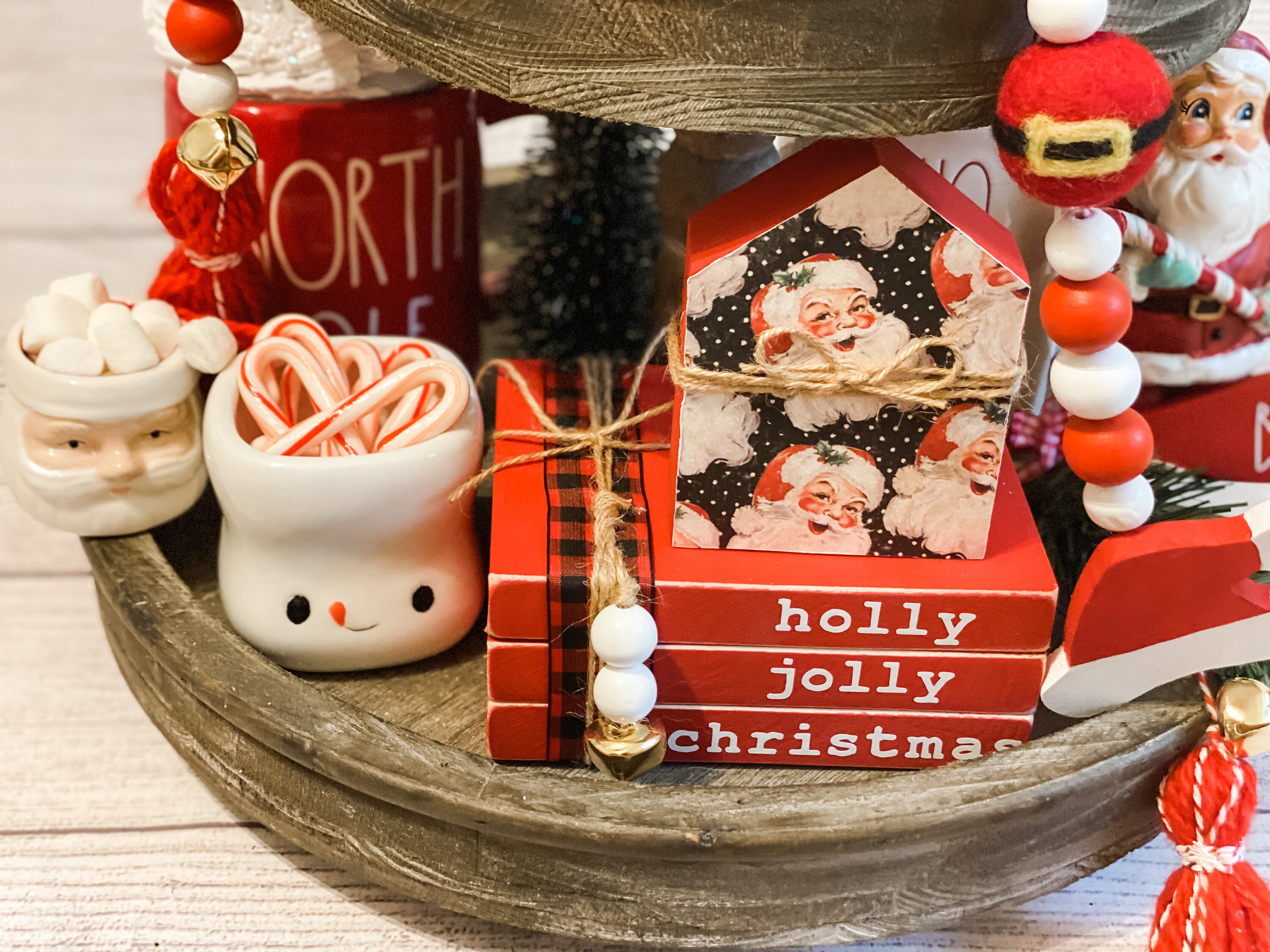 Santa Wooden Books Mini Book stack Christmas Wooden | Etsy