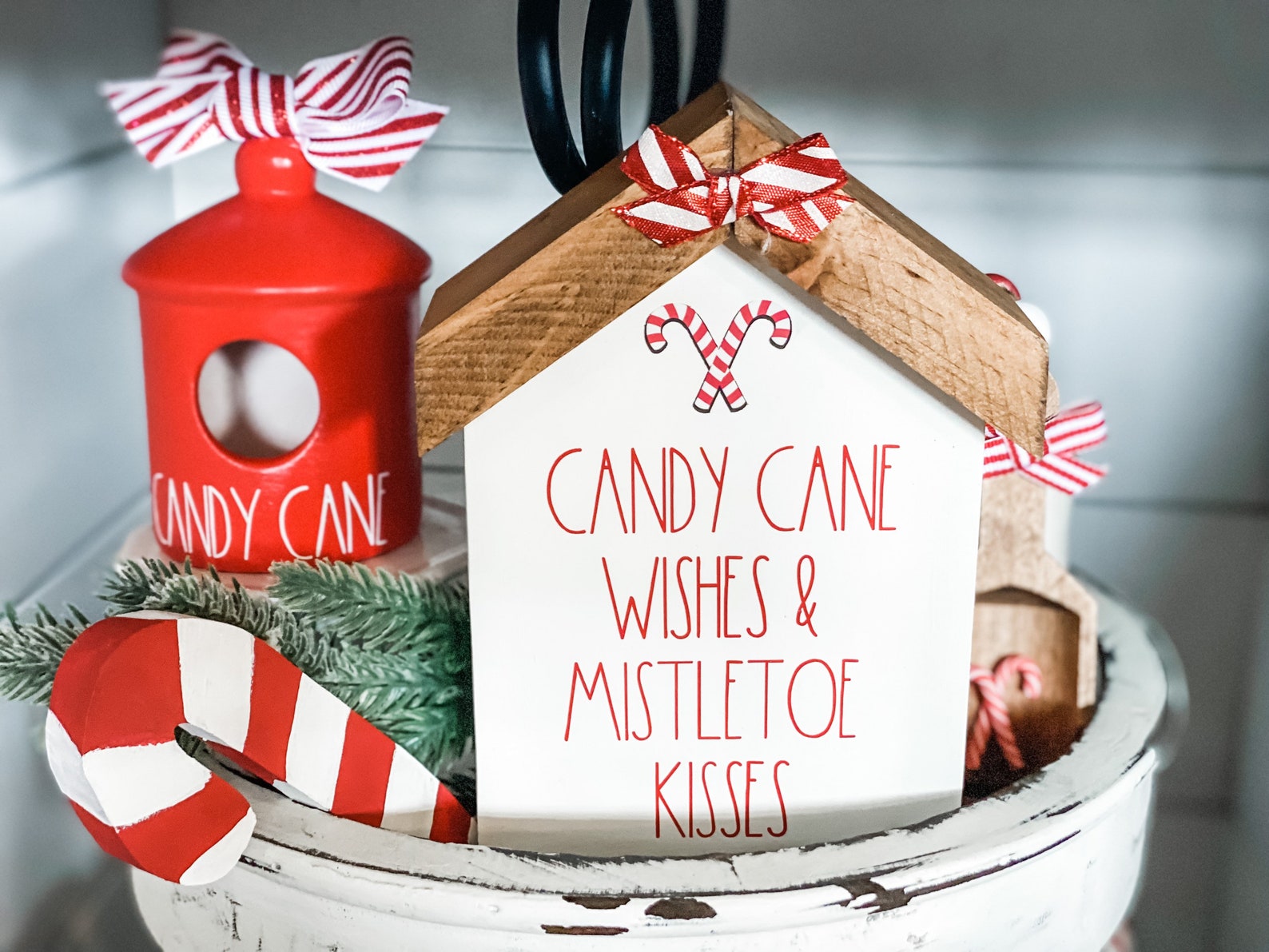 Candy Cane Wood Houses Set of 2 Mini Wood Houses Christmas - Etsy