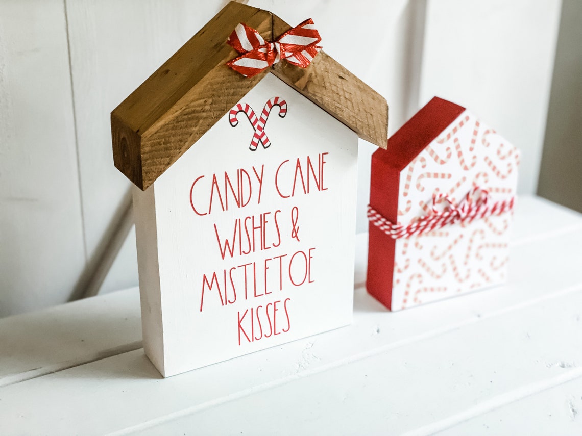 Candy Cane Wood Houses Set of 2 Mini Wood Houses Christmas - Etsy