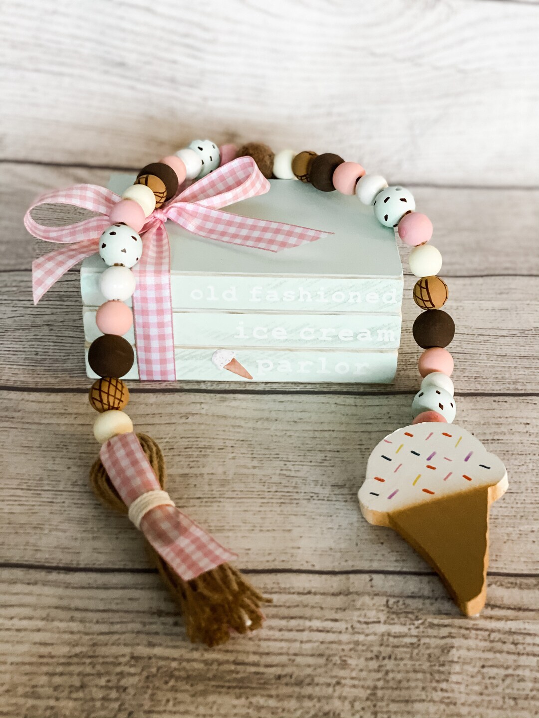 Ice Cream Book Stack, Tiered Tray Decor, Wooden Book Bundle, Ice Cream ...