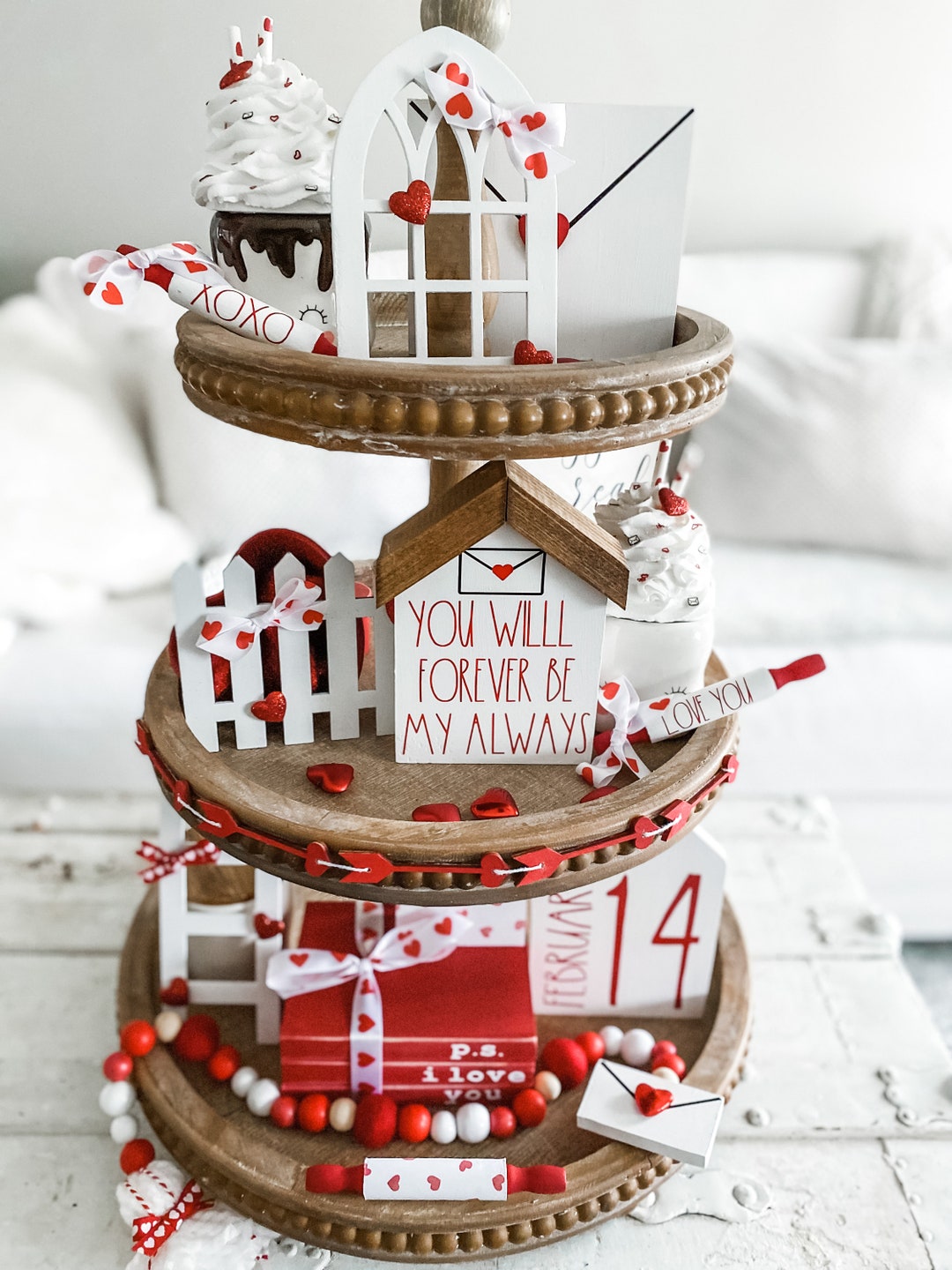 Red Valentine's Day Decor Bundle, Set of 4, Snowflake Tiered Tray Decor ...