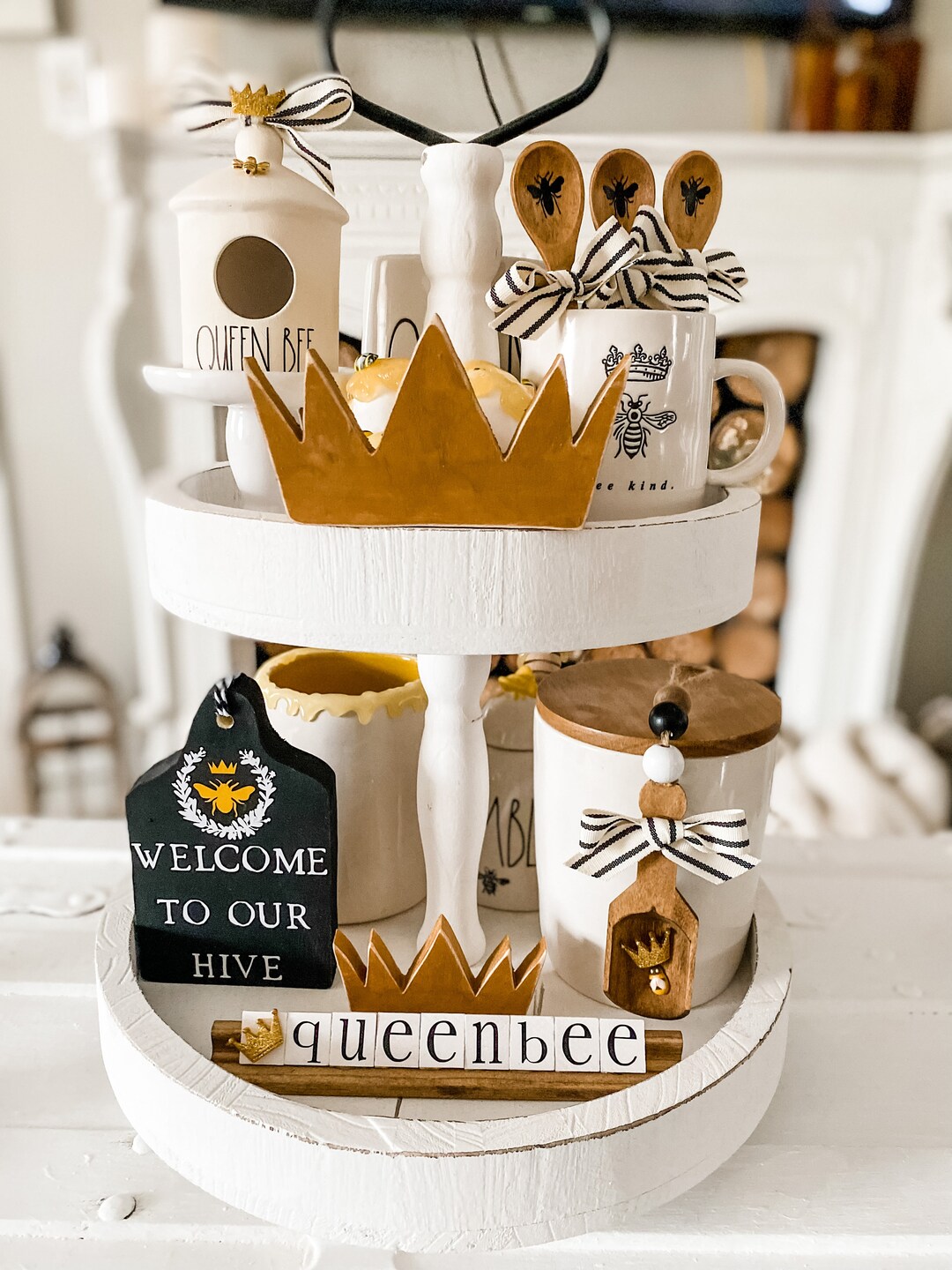 Queen Bee Mini Bundle, Spring Decor Bundle, Queen Bee Tiered Tray, Bee ...