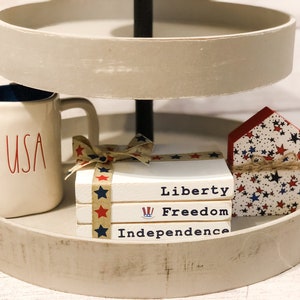 Americana, 4th of July, Book Stack, Wooden Book Bundle, Liberty Freedom ...