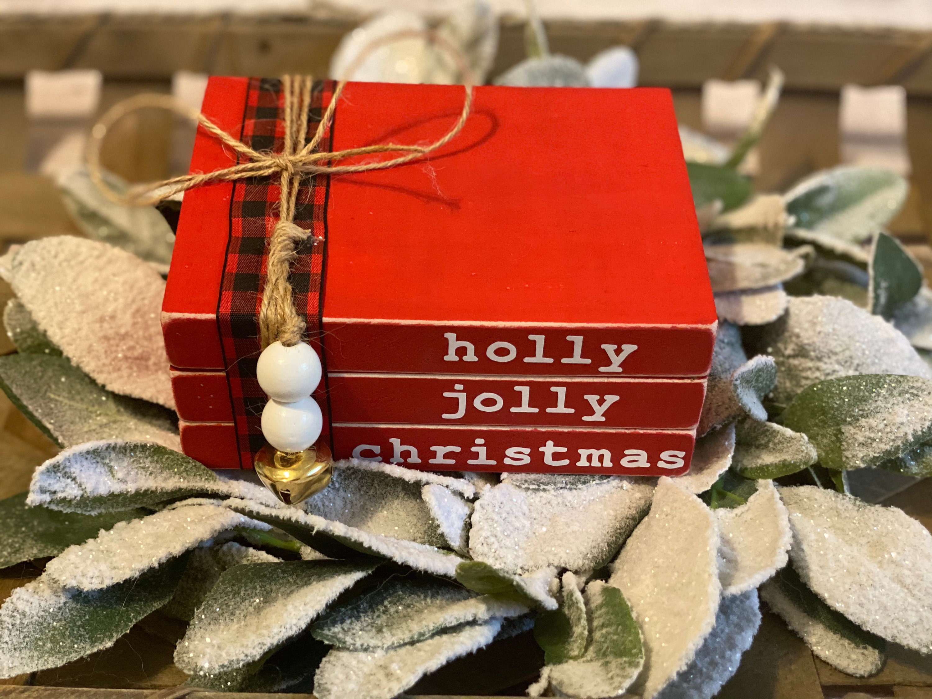 Santa Wooden Books Mini Book stack Christmas Wooden | Etsy