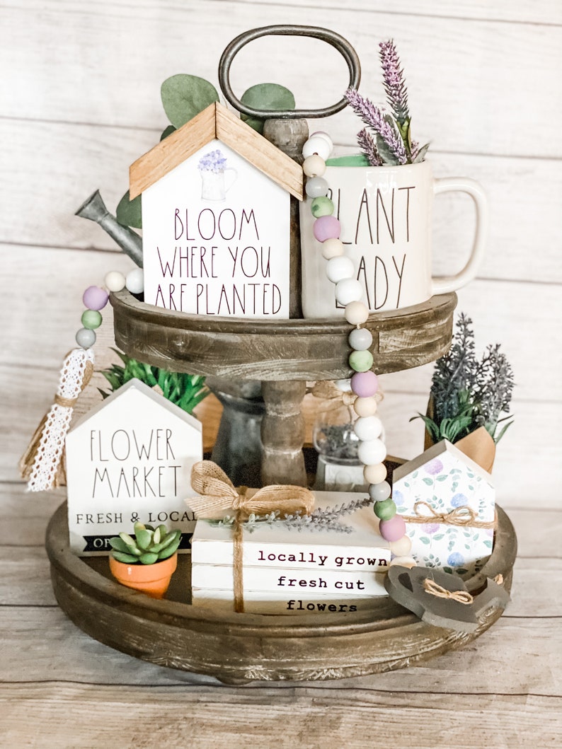 Flower Book Stack Wooden Book Bundle Farmhouse Book Stack - Etsy