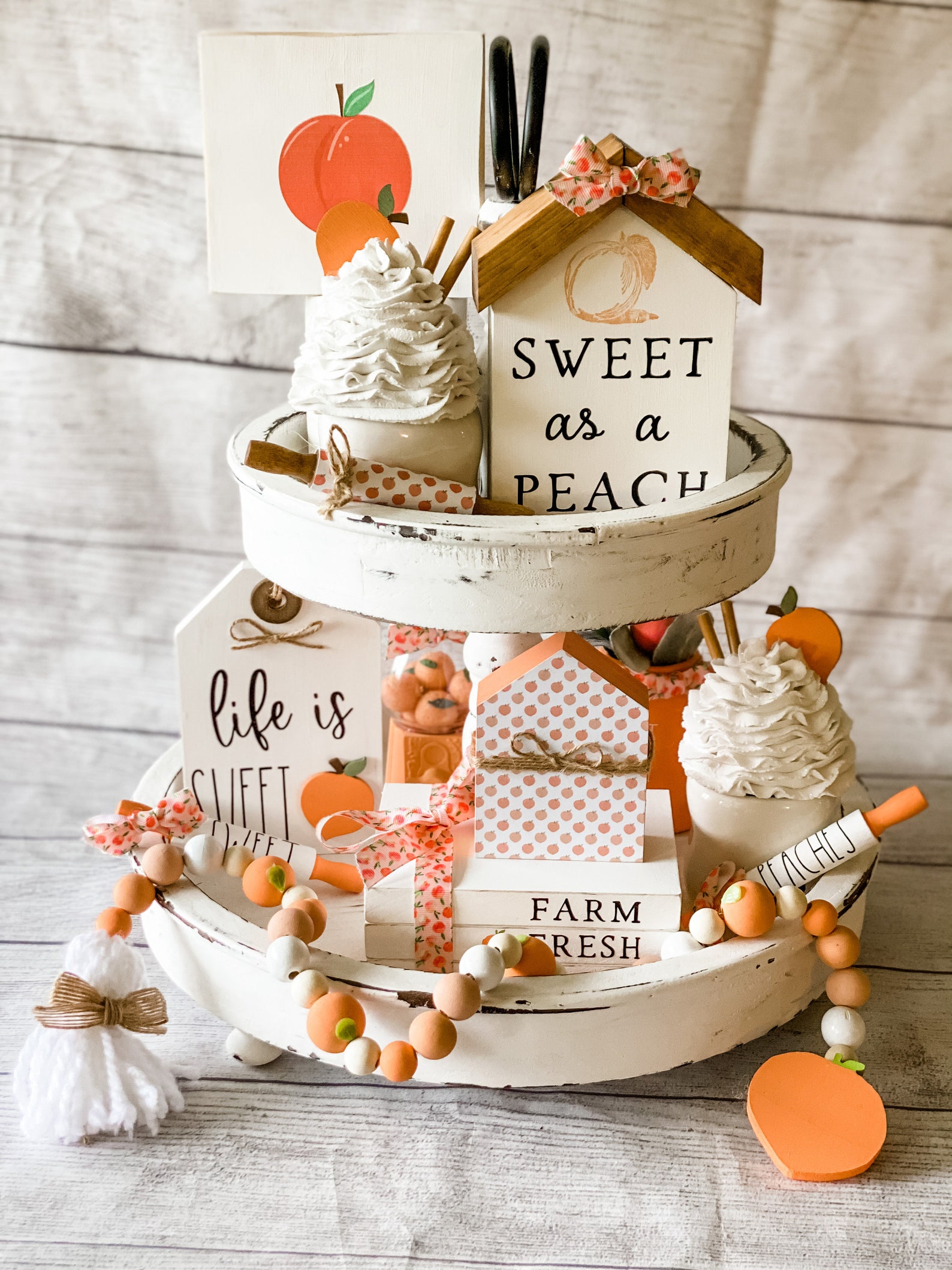 Peach Beaded Garland Peach Farmhousepeach Decor Wood Peach - Etsy