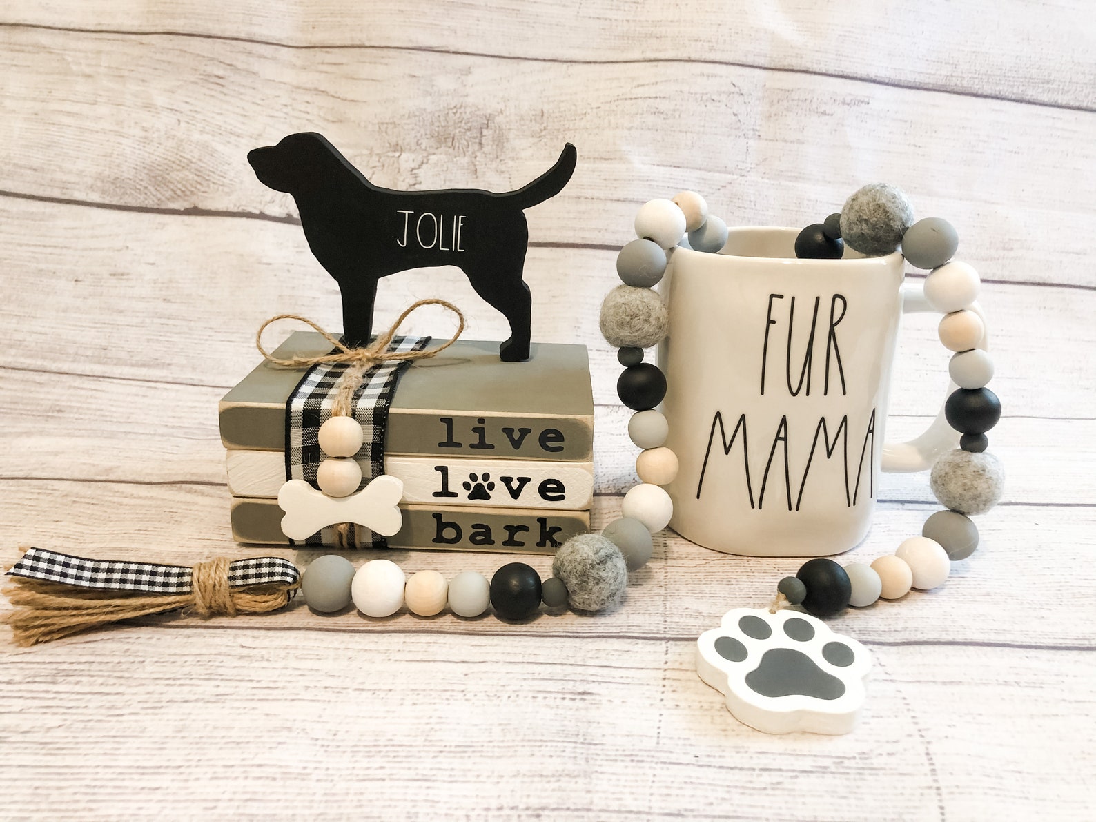 Dog Book Stack Wooden Book Bundle Live Love Bark Dog Decor - Etsy