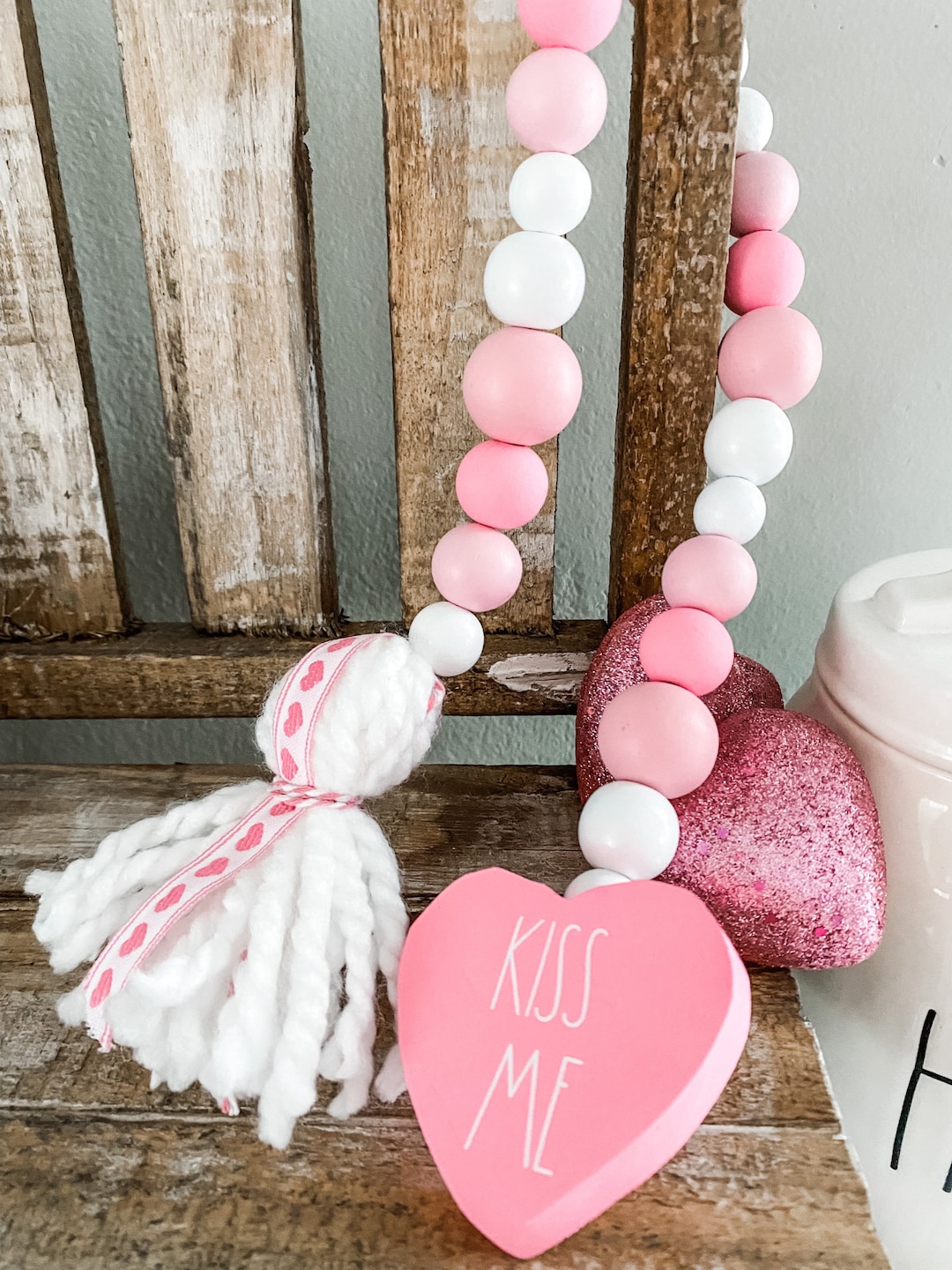 Candy Heart Beaded Garland, Valentines Day Garland, Valentines Day ...