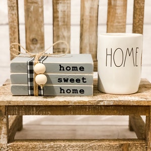 Farmhouse Book Stack, Wooden Book Bundle, Home Sweet Home, Farmhouse ...