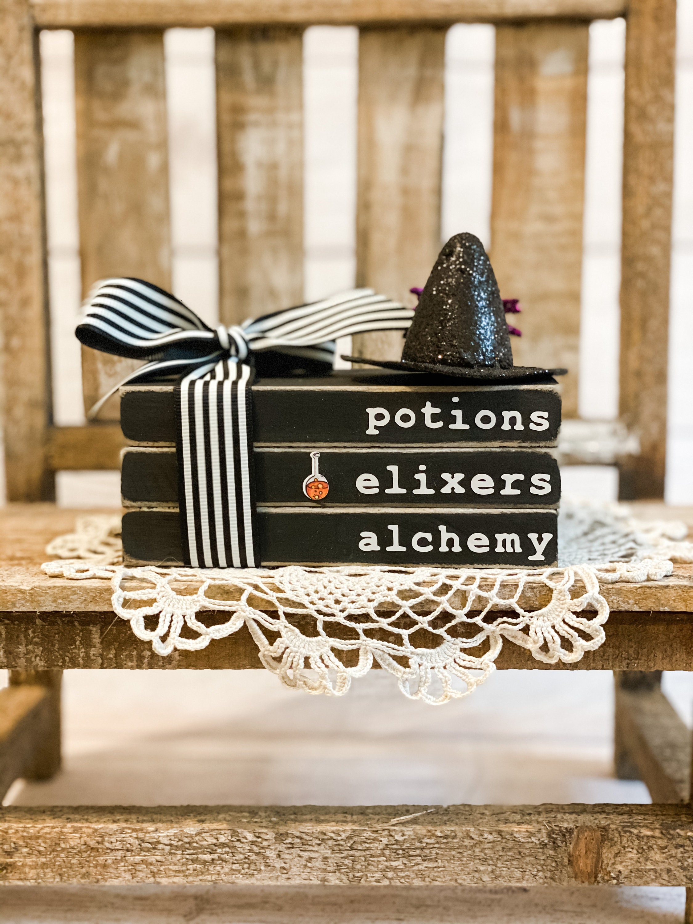 Witch Wooden Books Mini Book stack Faux Book Bundle | Etsy