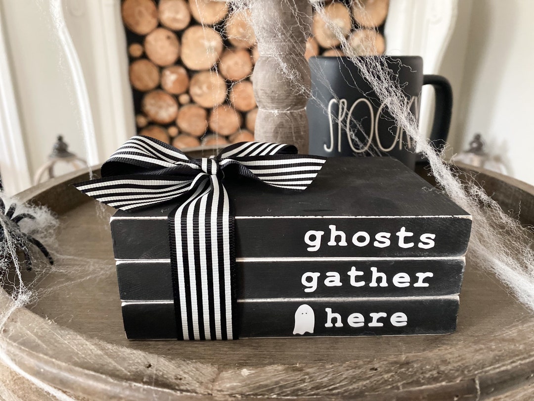Halloween Mini Books, Wooden Books, Faux Book Bundle, Ghost Gather Here ...