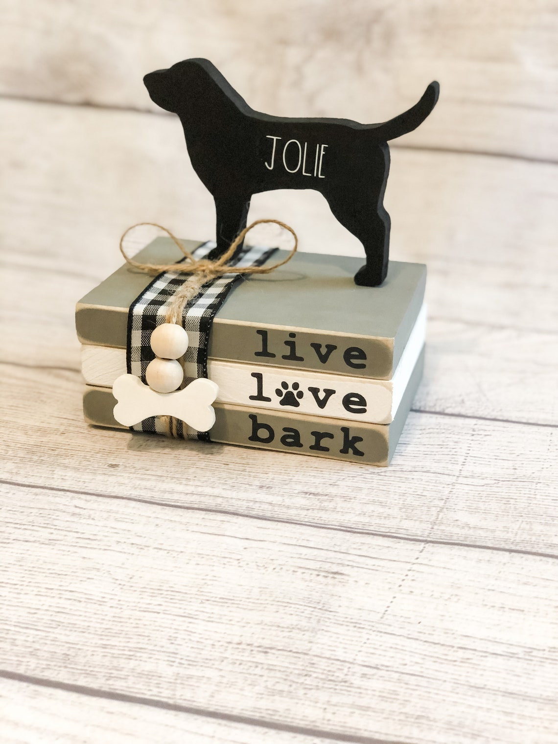 Dog Book Stack Wooden Book Bundle Live Love Bark Dog Decor - Etsy