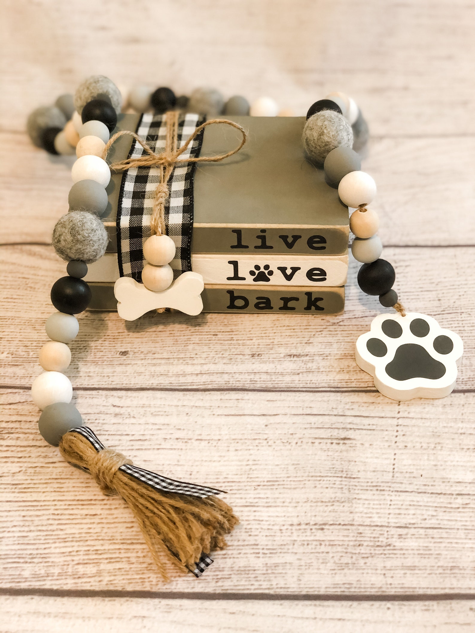 Dog Book Stack Wooden Book Bundle Live Love Bark Dog Decor - Etsy