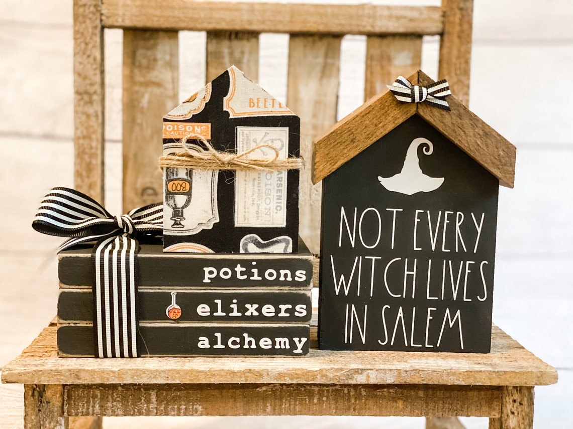Witch Wooden Books Mini Book Stack Faux Book Bundle | Etsy