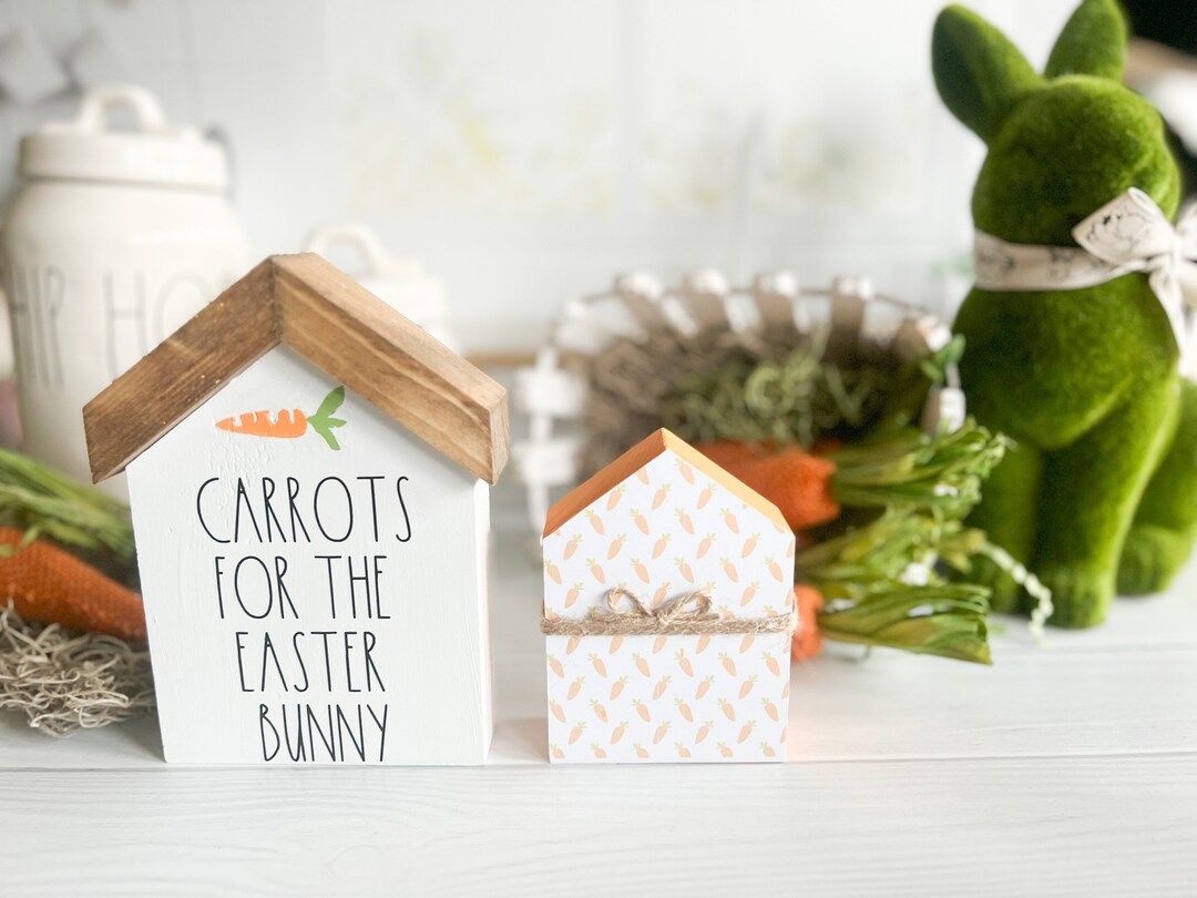 Easter Wood Houses, Set of 2, Carrot Houses, Mini Wood Houses, 2 Wood ...